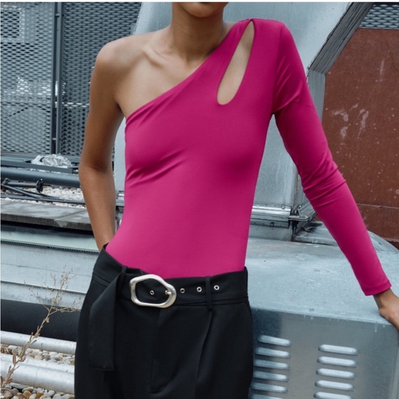 Zara | Tops | New Zara One Shoulder Fuchsia Bodysuit | Poshmark